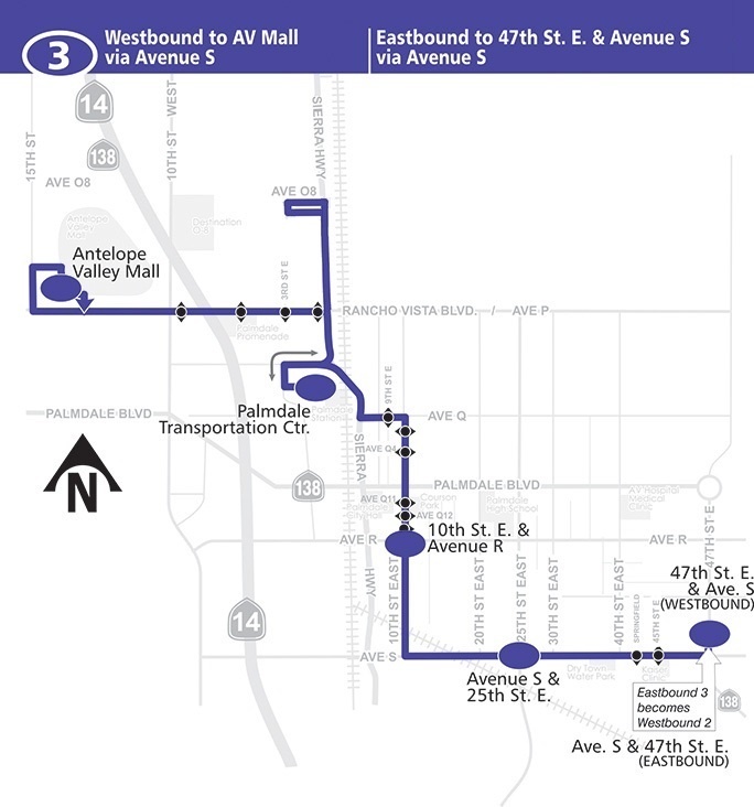 Route 3 - East/West Palmdale via Avenue S Map