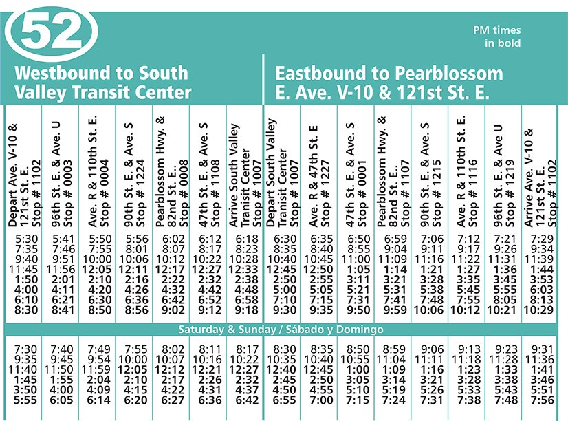 Route 52 - Littlerock/Pearblossom Schedule